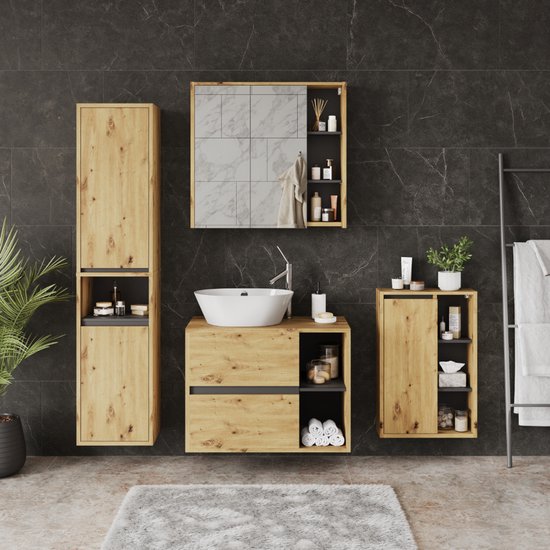 Vicco Viola Badkamerspiegelkast – 80 x 75 cm met open vakken Artisanaal ...