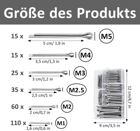 Assortiment Roestvrijstalen Splinten - 260 stuks in 6 maten - Voor Auto ...