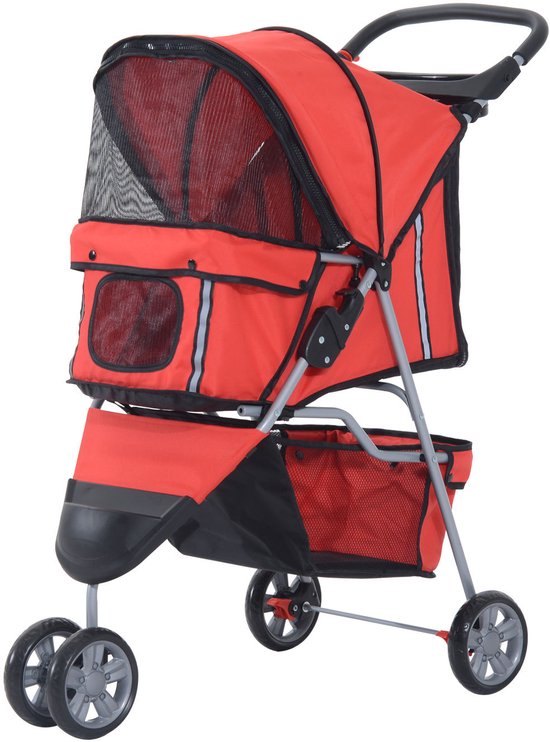 Hondenbuggy met zonnedak en opbergnet Rood L99 x B45 x H86 cm | bol
