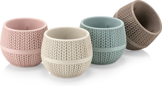 Set van 4 kleine bloempotjes met drainage kunststof met brei en/of ...