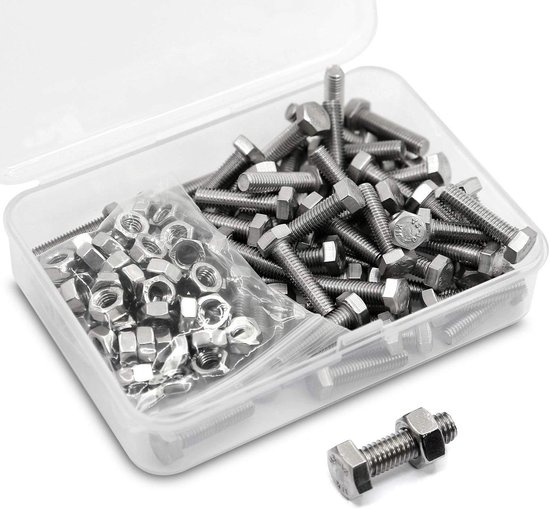Roestvrijstalen Zeskantbouten en Moeren Set - 80 stuks M5 * 10mm - Machine Schroeven -... | bol