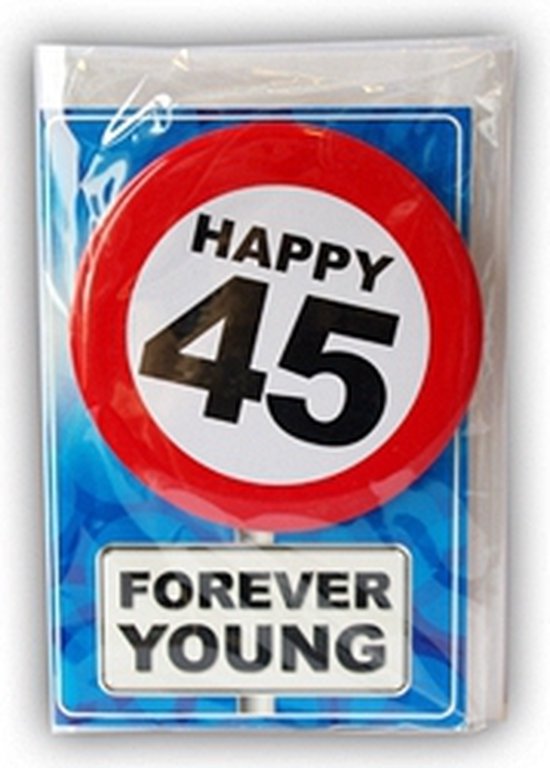 45 jaar geworden Happy Birthday kaart - met cadeau button - Verjaardag ...