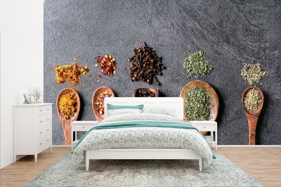 Behang - Fotobehang Pollepel - Kruiden - Specerijen - Industrieel - Breedte 400 cm x... | bol.com