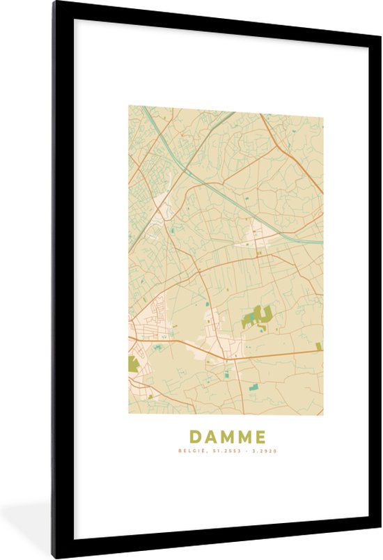 Fotolijst incl. Poster - Damme - Kaart - Vintage - Stadskaart ...