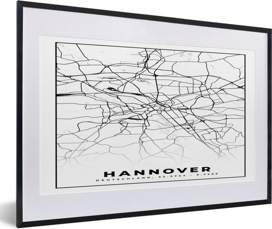 Fotolijst incl. Poster - Hannover - Kaart - Stadskaart - Plattegrond ...