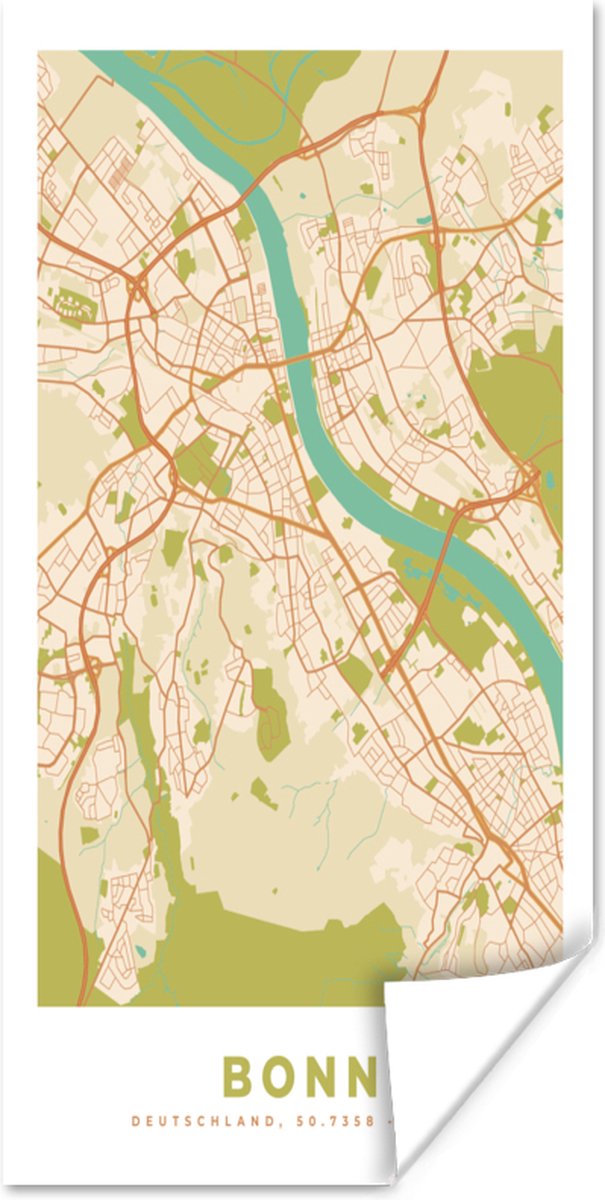 Poster Plattegrond - Bonn - Kaart - Vintage - Stadskaart - 60x120 cm ...