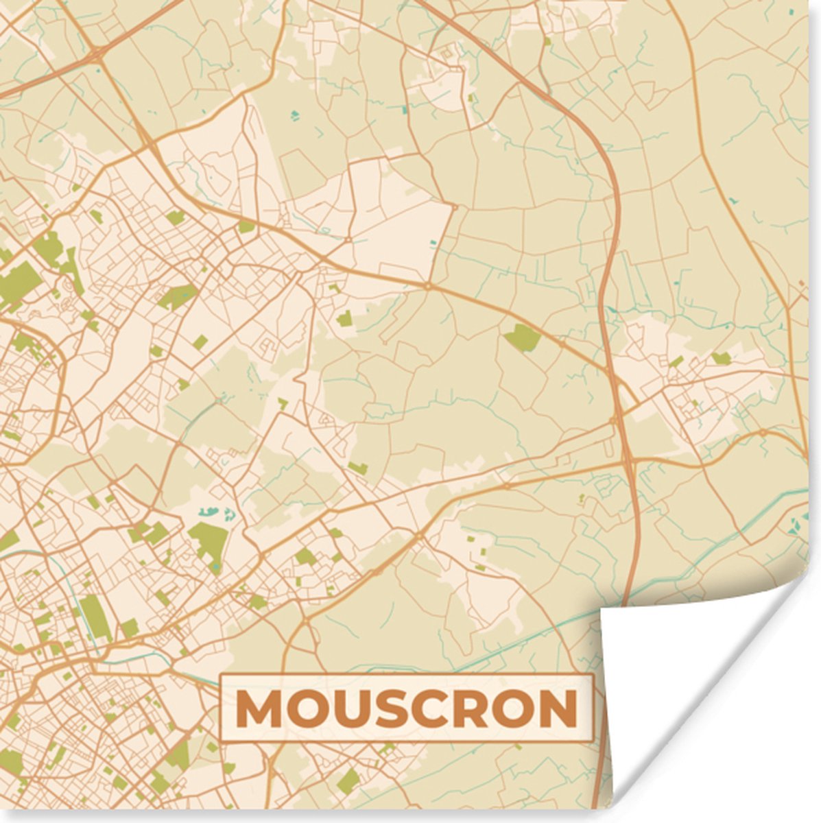 Poster België - Kaart - Plattegrond - Mouscron - Stadskaart - 50x50 cm ...