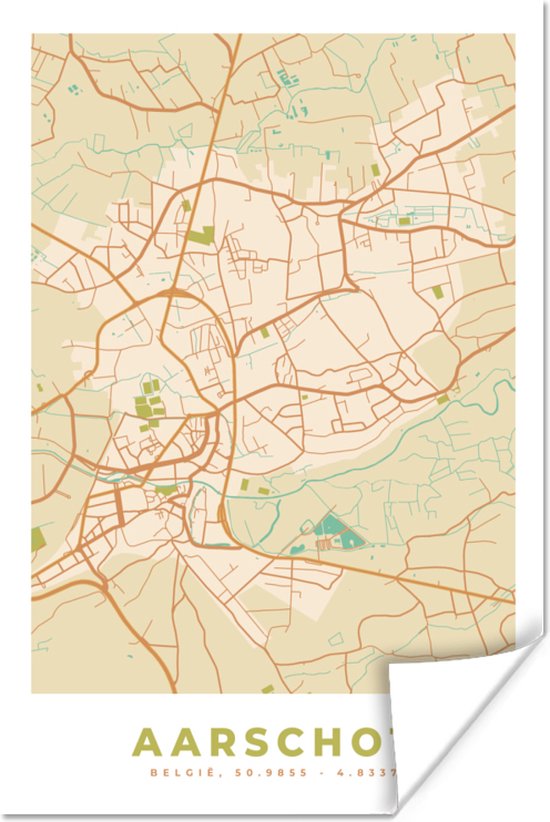 Poster België - Aarschot - Stadskaart - Kaart - Plattegrond - 80x120 cm ...