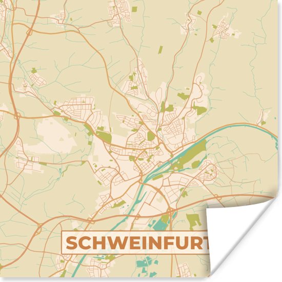 Poster Kaart - Schweinfurt - Plattegrond - Stadskaart - Vintage - 30x30 ...