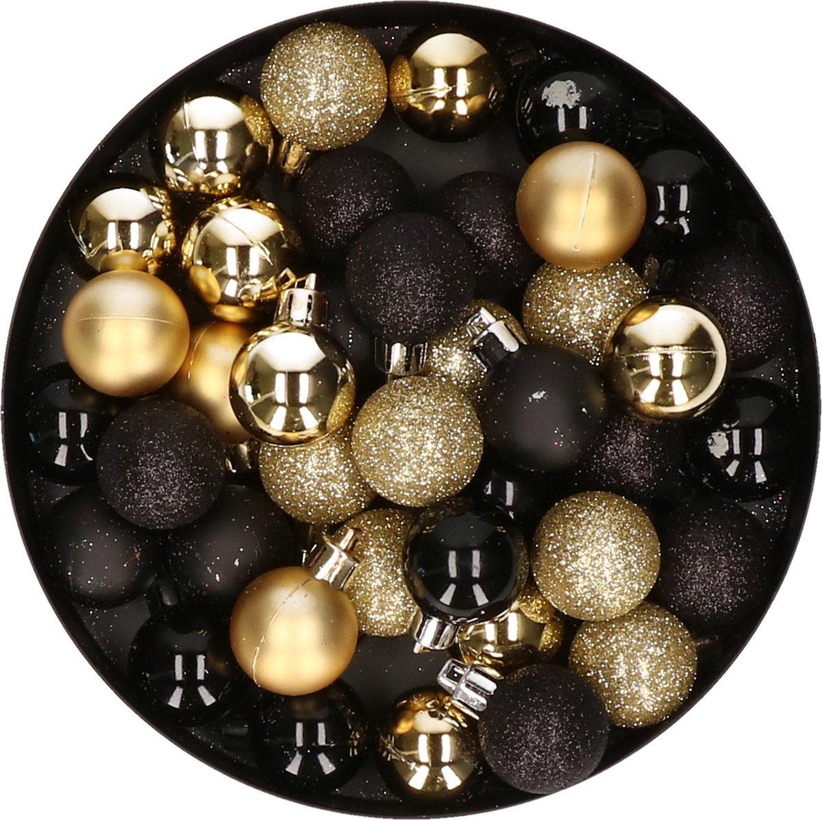 Set van 40x stuks kunststof kerstballen mix zwart en goud 3 cm ...