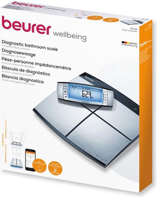 Beurer BF105 - Personenweegschaal lichaamsanalyse - Bluetooth - 180kg - RVS | bol.com