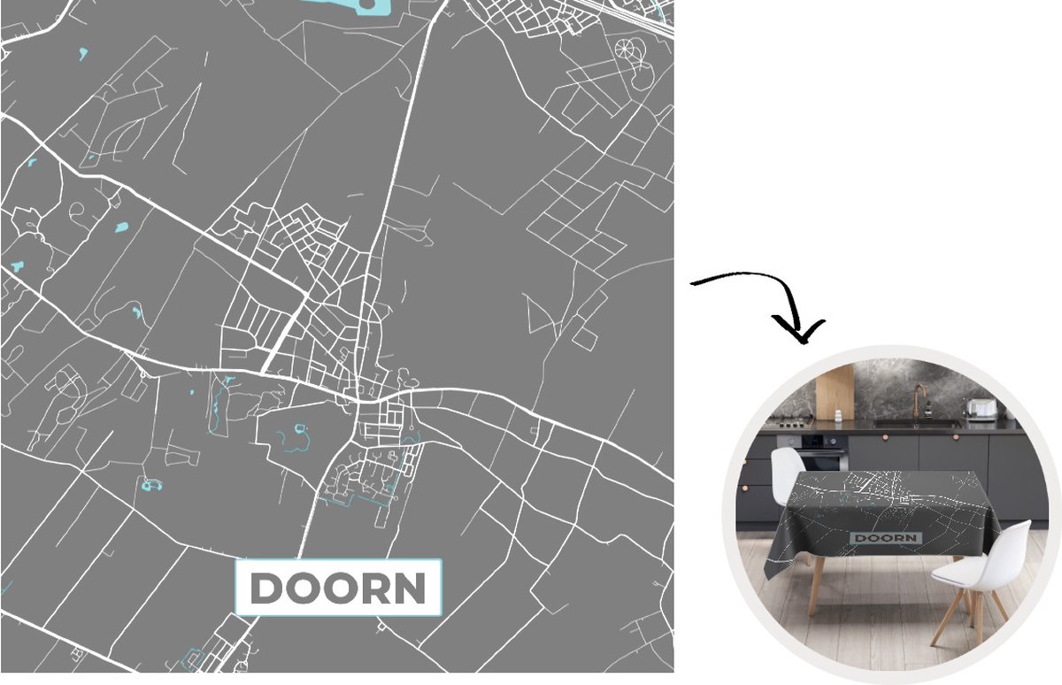 Tafelkleed - Tafellaken - 150x150 cm - Doorn - Plattegrond - Kaart ...
