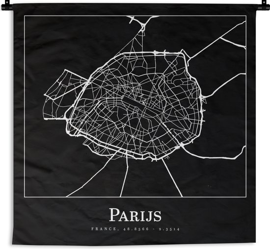 Wandkleed - Wanddoek - Parijs - Plattegrond - Kaart - Stadskaart ...