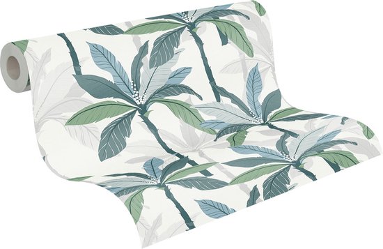 Natuur behang Profhome 375301-GU vliesbehang glad met palmen mat blauw ...