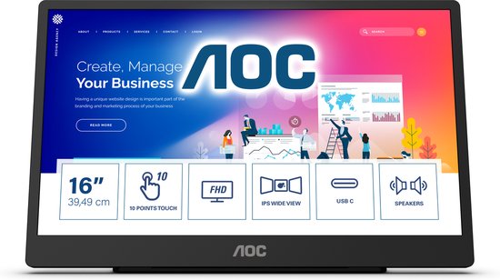 AOC 16T2 - Full HD IPS Portable Touch Screen USB-C Monitor - Ingebouwde ...