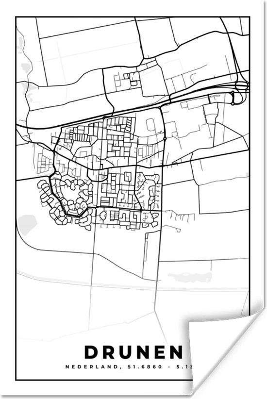 Poster Plattegrond - Drunen - Kaart - Stadskaart - 120x180 cm XXL | bol