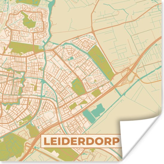 Poster Stadskaart - Leiderdorp - Vintage - Kaart - Plattegrond - 30x30 ...