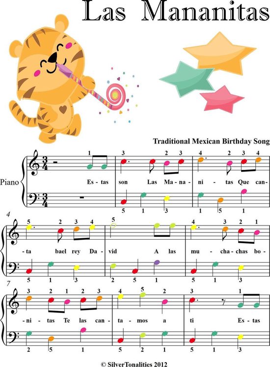 Las Mananitas Easy Piano Sheet Music with Colored Notation (ebook ...