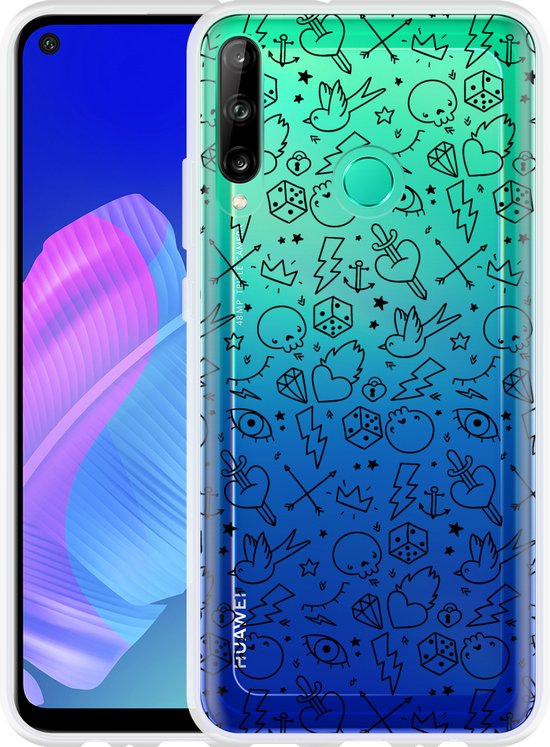 Hoesje geschikt voor Huawei P40 Lite E Tattoo zwart | bol