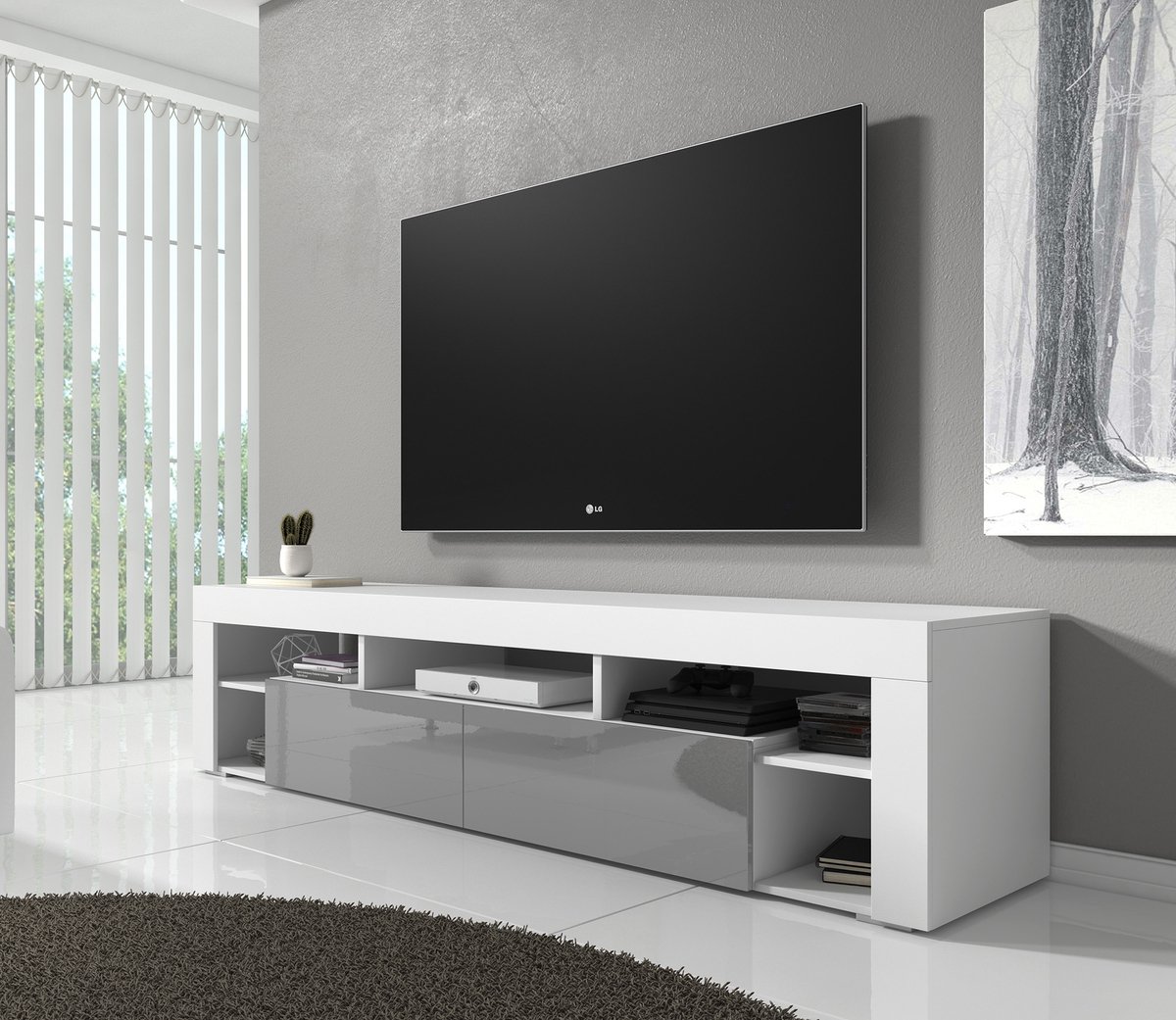 Meubella - TV-Meubel Fancy - 200 cm - Grijs - Wit | bol.com