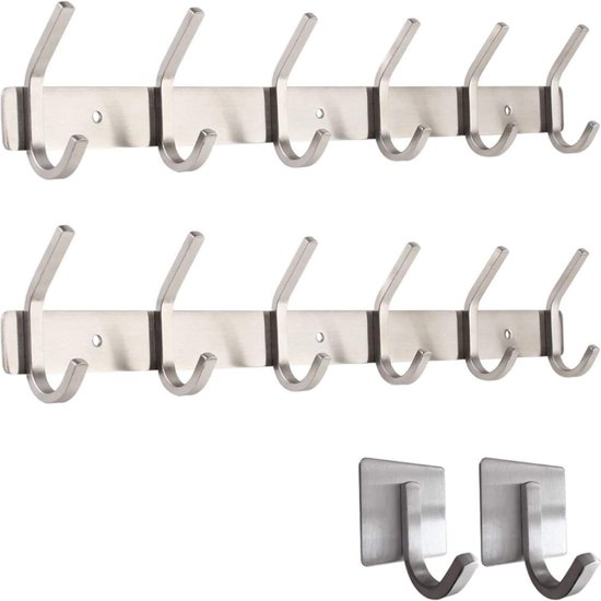 smartpeas 2x Patères - Inox Brossé - Chrome Mat Patères Mur - 6 Crochet ...