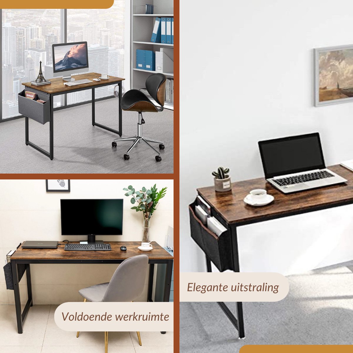 SensaHome - Retro Schrijftafel/Bureau - Computertafel met Metalen Frame ...