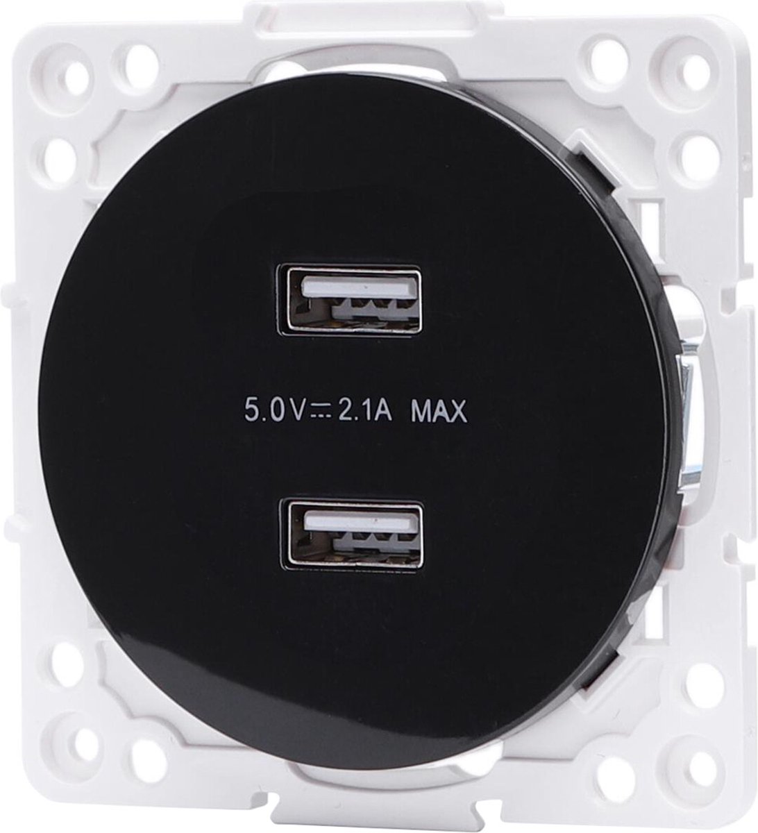 Wandcontactdoos - Inbouw - Rond - Kunststof - 2-voudig USB Aansluiting ...