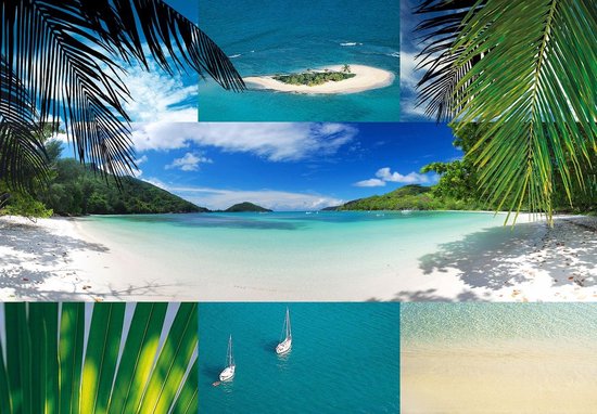 Fotobehang - Vlies Behang - Tropische Collage - Strand - Palmbomen ...
