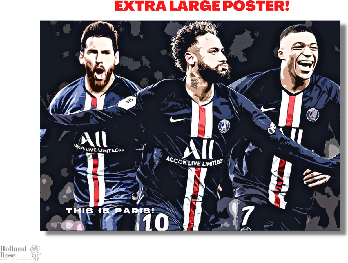 Poster PSG - XL - Messi - Neymar - Mbappé - Hoogwaardig glans - Cadeau ...
