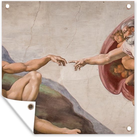 Tuinposters Schepping van Adam - Michelangelo - 50x50 cm - Tuindoek - Buitenposter | bol