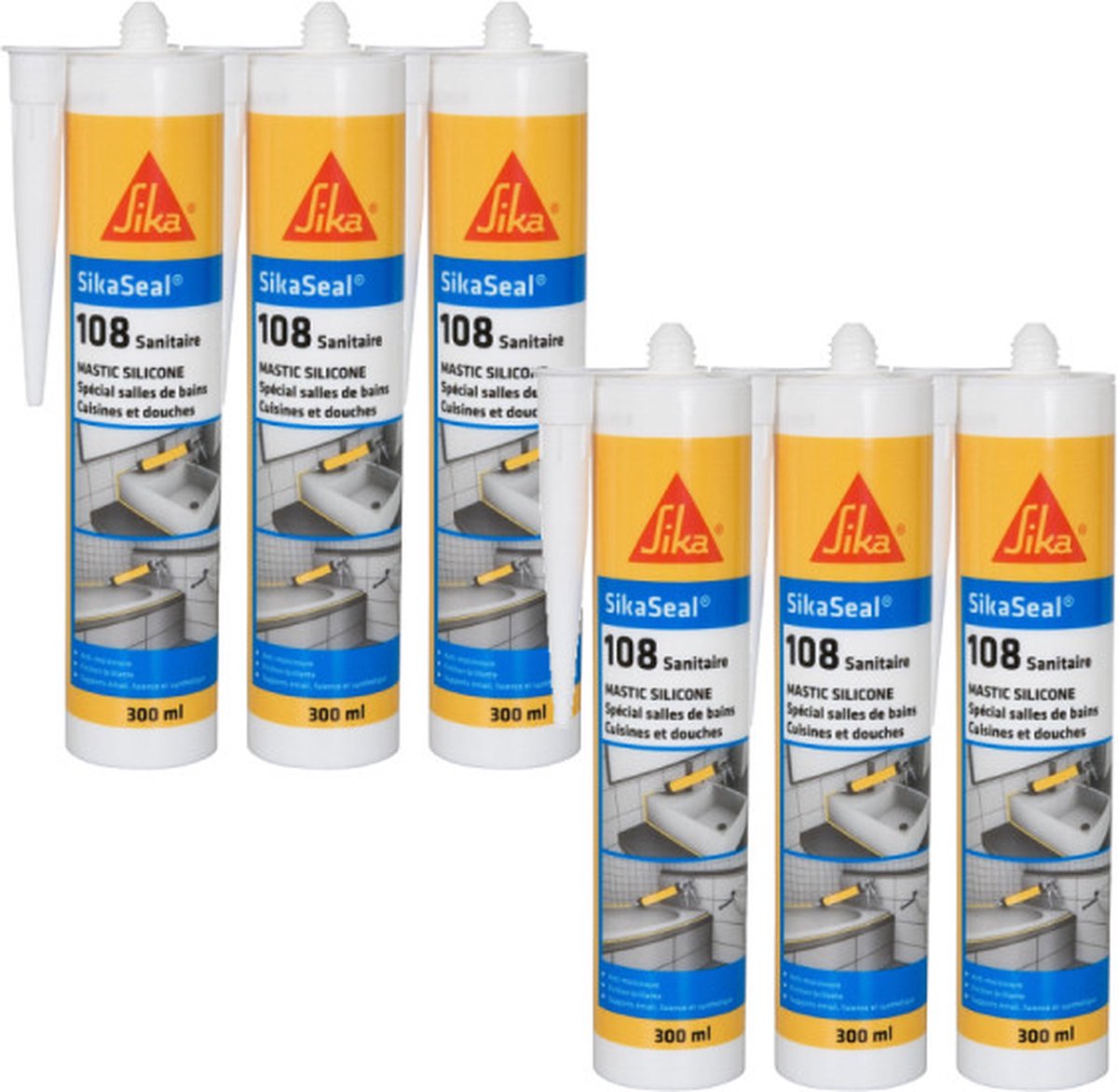 Set van 6 SIKA Sikaseal 108 Sanitaire Silicone Dichtkitten ...