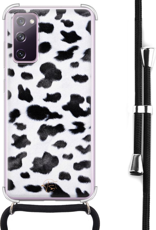 Hoesje met koord geschikt voor Samsung Galaxy S20 FE - Koeienprint - Inclusief koord -... | bol