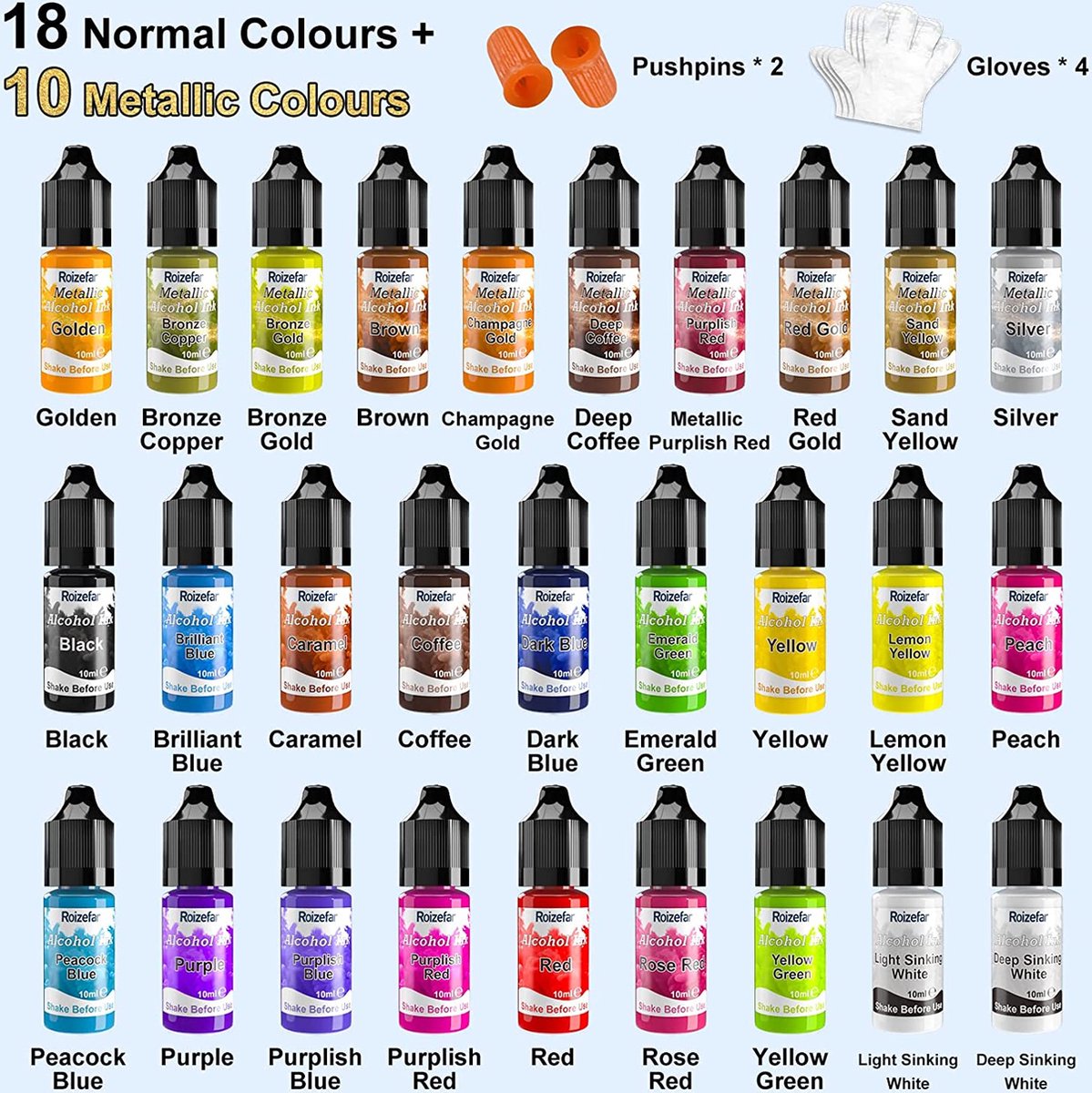 Inktset met 28 levendige kleuren alcoholinkt, inclusief metallic ...