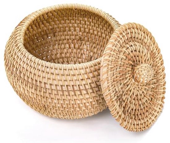 Panier rond en rotin avec couvercle - panier de rangement fait main ...