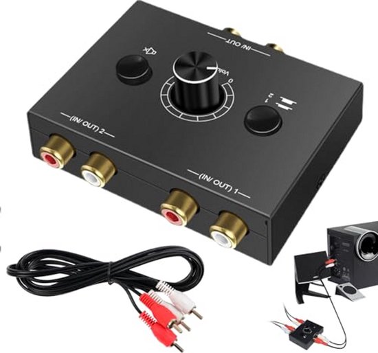 2-in-1 Cinch Audio Switch met Volumeregeling - Bidirectionele Aux Sound ...