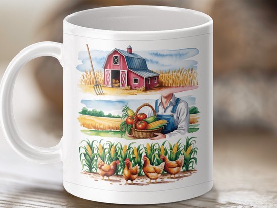 Mok Boerderij Scène mok, Landelijk Boerderij mok, Kippen Mais mok ...