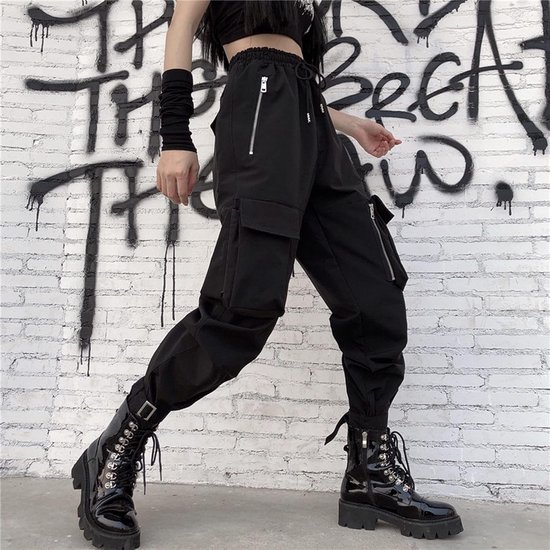 Zwarte Cargo Broek Vrouwen Losvallend Multi-Zak Punk Goth | bol