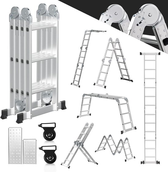 6-in-1 aluminium multifunctionele ladder 4 x 3 treden, aluminium ladder ...