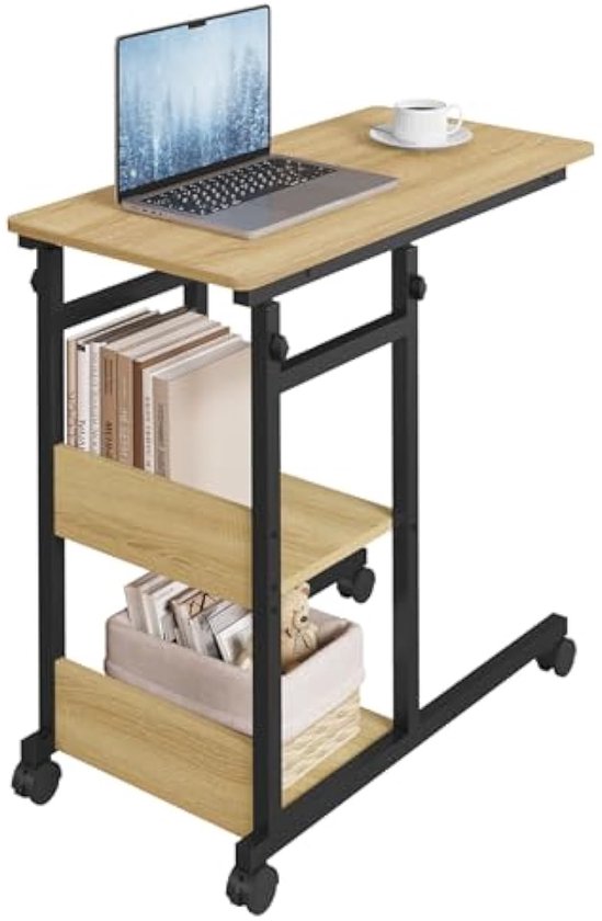 C-vorm laptoptafel/bijzettafel met wielen, in hoogte verstelbaar ...