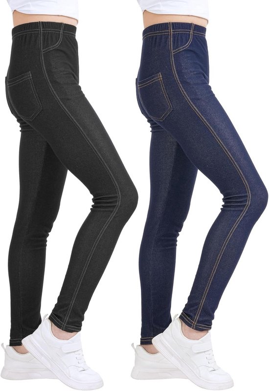 2-Pack Meisjes Leggings met Jeans Look (Jeggings) - Comfortabele Katoen ...