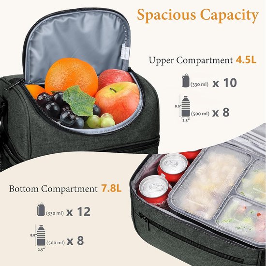 Grote Geïsoleerde Lunchtas Werk 14L Koeltas met Dubbel Compartiment en ...
