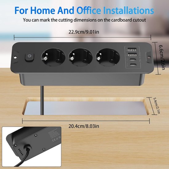 Inbouwstopcontact met USB-A en USB-C, 3-voudig tafelstopcontact met ...