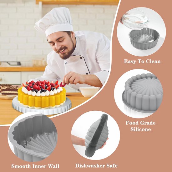Silicone Cake Mold - Non-Stick 10 Inch Round Reusable Baking Mold for ...