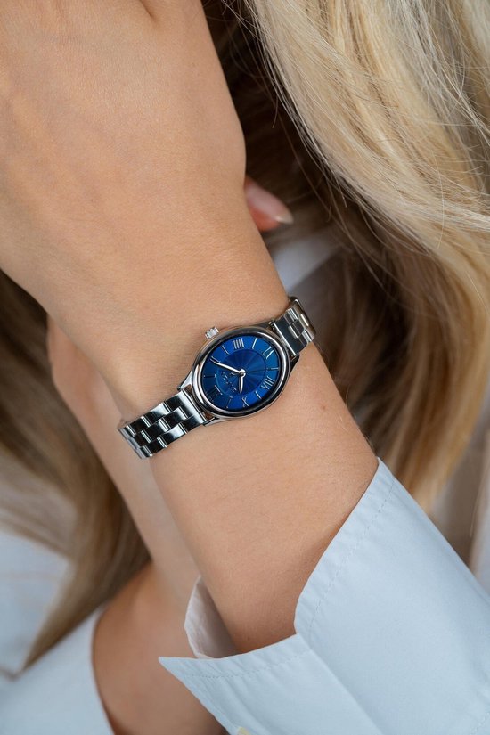 ZINZI Belle Ovale 26mm zilverkleurig horloge blauwe wijzerplaat en ...