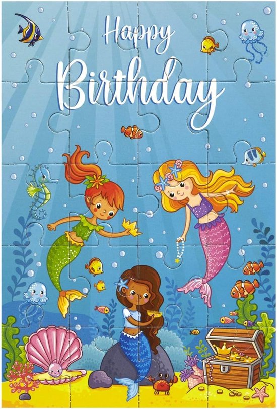 Verjaardagskaart met Puzzel Zeemeerminnen - Wenskaart met Envelop | bol