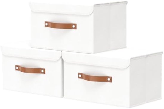 3-Pack Grote Opvouwbare Opbergdozen met Deksel – Linnen Stof – 33×23×20 ...