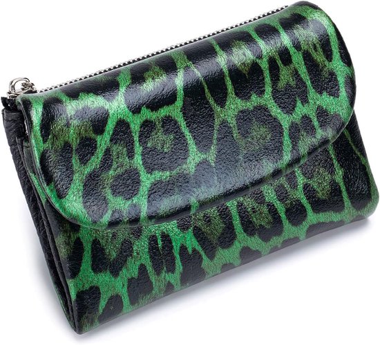 Dames Portemonnee Echt Leer Drievoudig met Luipaardprint en RFID ...