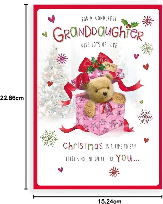 Luxe Kerstkaart voor Kleindochter - Groot Formaat 9x6 Inch - Met ...