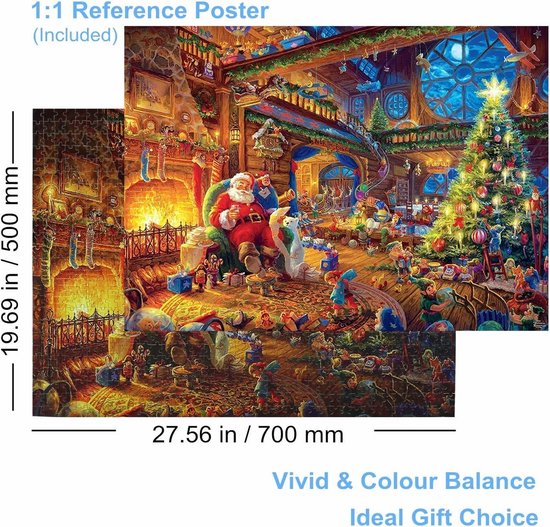 Kerst Legpuzzel 1000 Delen - Kerstman & Wintertafereel - Groot Formaat ...
