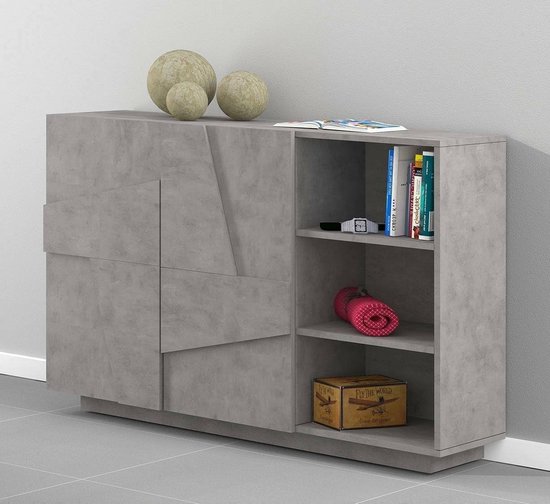 Moderne Gangkast met Deuren en Open Planken 121x38x86 cm Asgrijs Beton ...